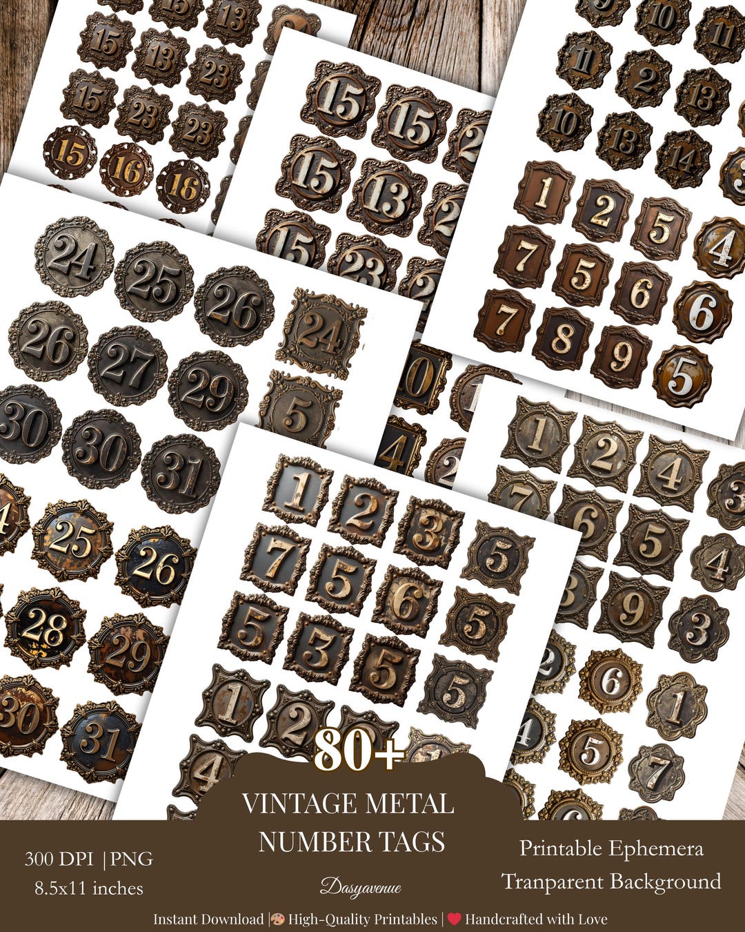 Vintage Metal Number Tags PNG | Printable Ephemera Labels | Junk ...