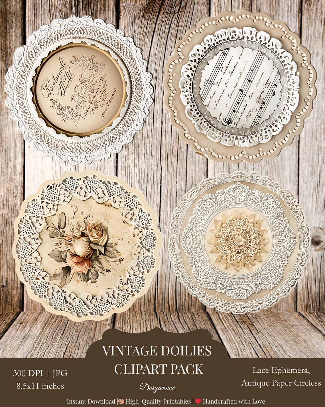 Vintage Doilies Clipart Bundle | Lace Ephemera, Antique Paper Circles ...
