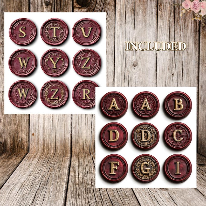 Vintage Wax Seal PNG Alphabet, Red Letter Wax Stamps, Digital Seals for ...