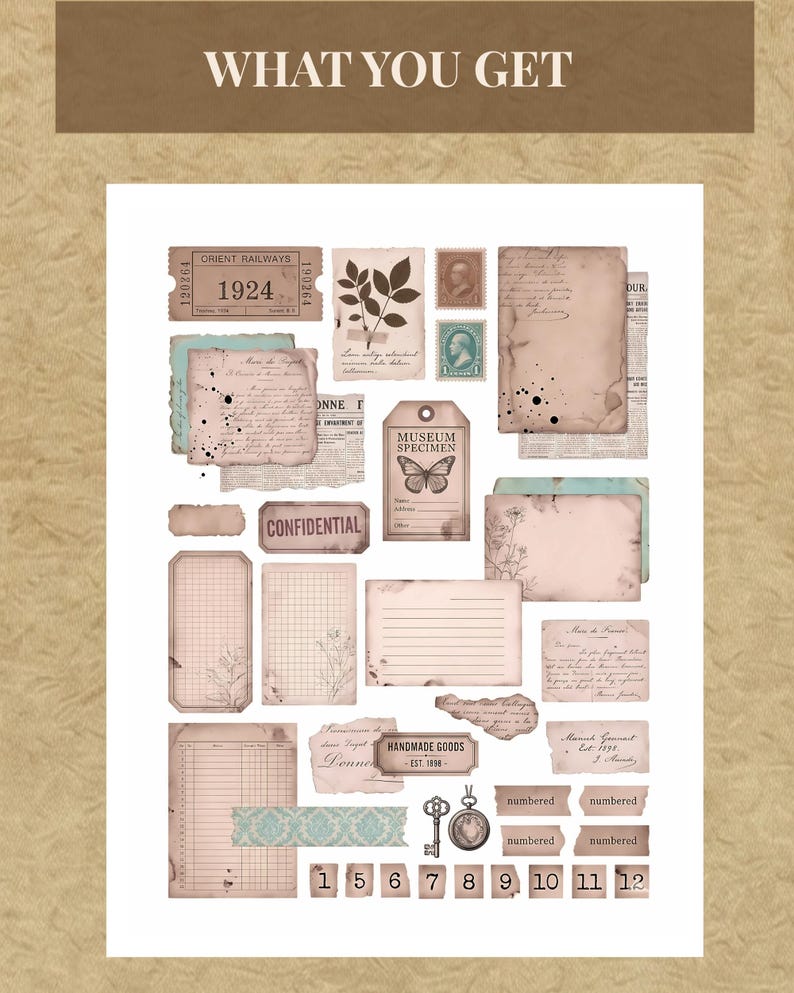 Vintage Sepia Ephemera Printable, Botanical Junk Journal Pages, Shabby ...