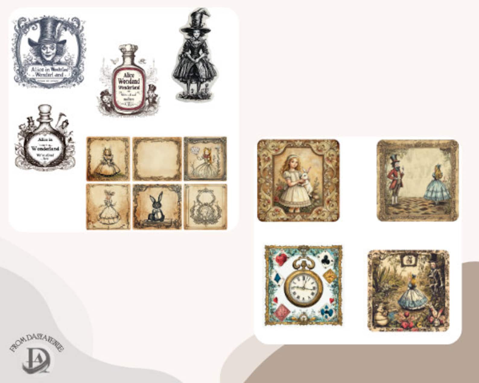 Alice in Wonderland Junk Journal Pocket, Fussy Cut, Ephemera, 18 Sheets ...