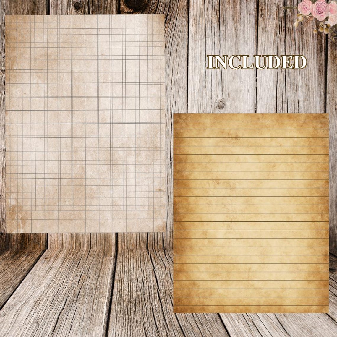 21 Vintage Writing Pages, Lined Journal Paper, Printable Aged Paper for ...