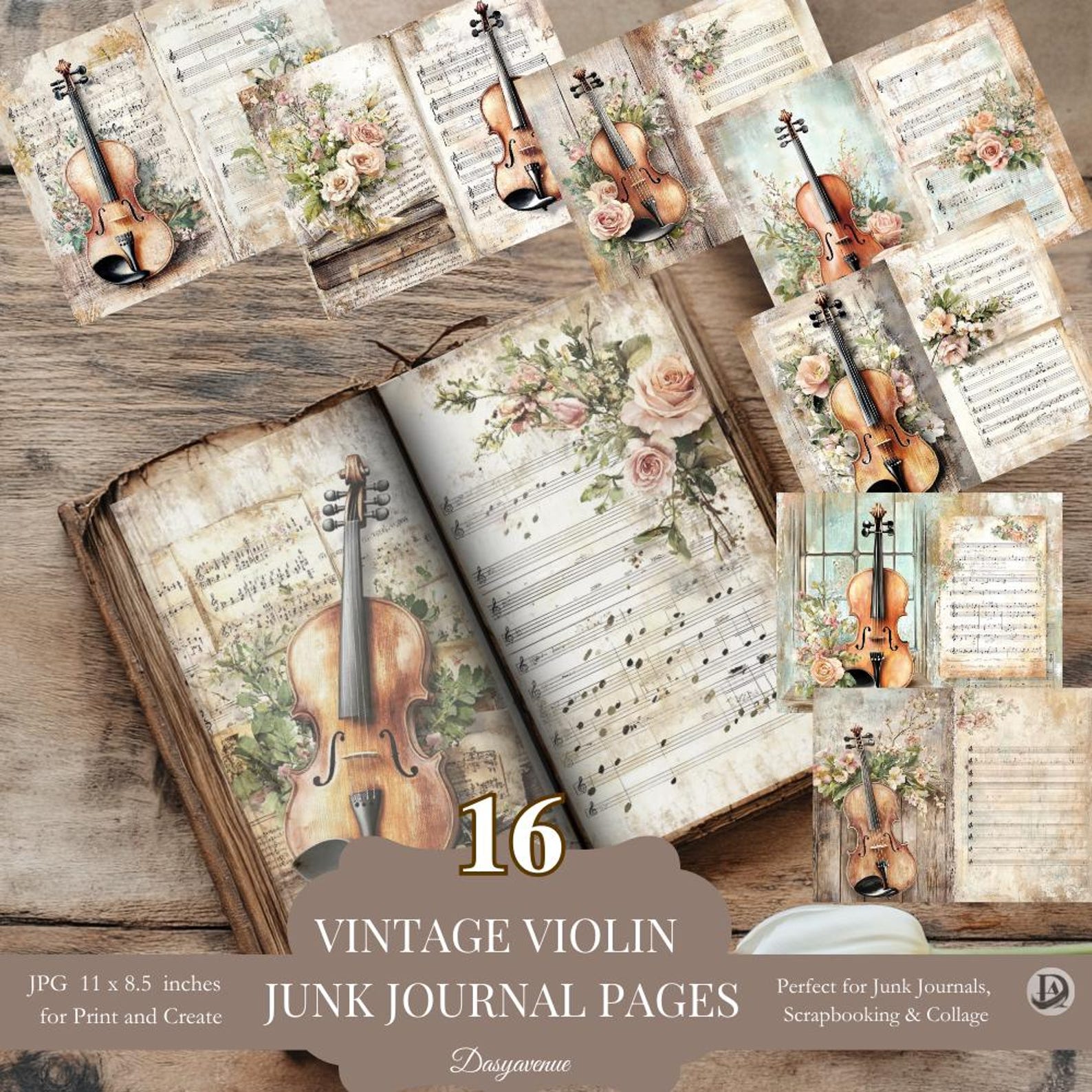 Violin Junk Journal Pages – Printable Music Ephemera, Shabby Chic Sheet ...