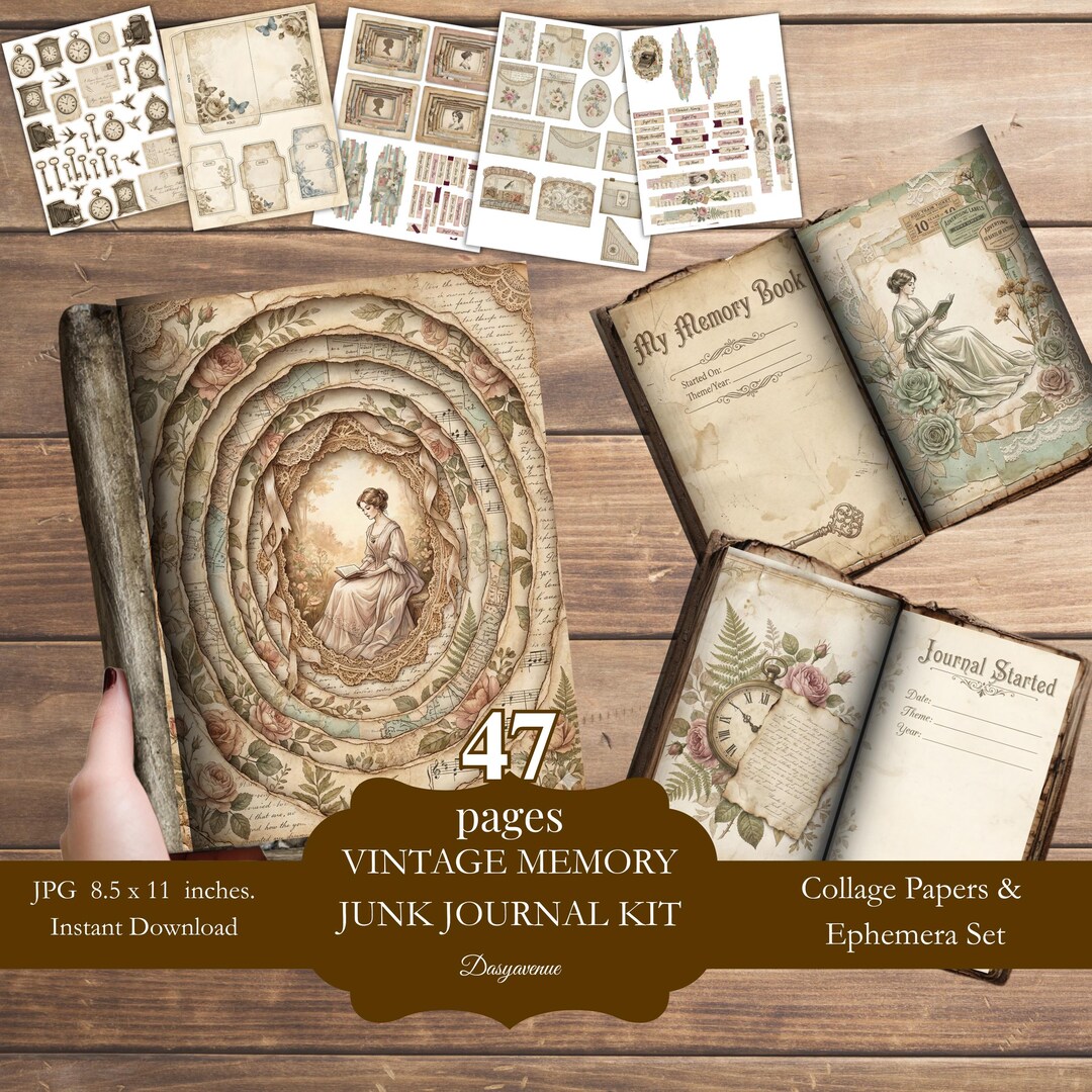 Vintage Memory Junk Journal Kit, Mixed Media Collage Papers & Ephemera ...