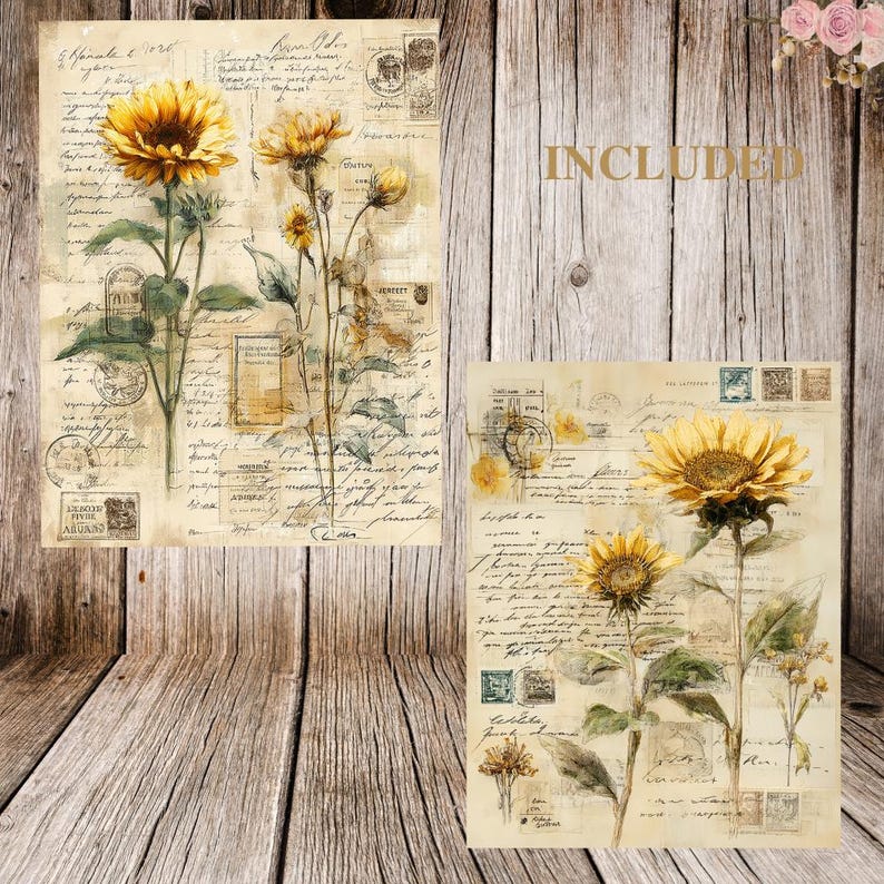 Vintage Sunflower Junk Journal Pack – 33 Printable Pages of Rustic ...