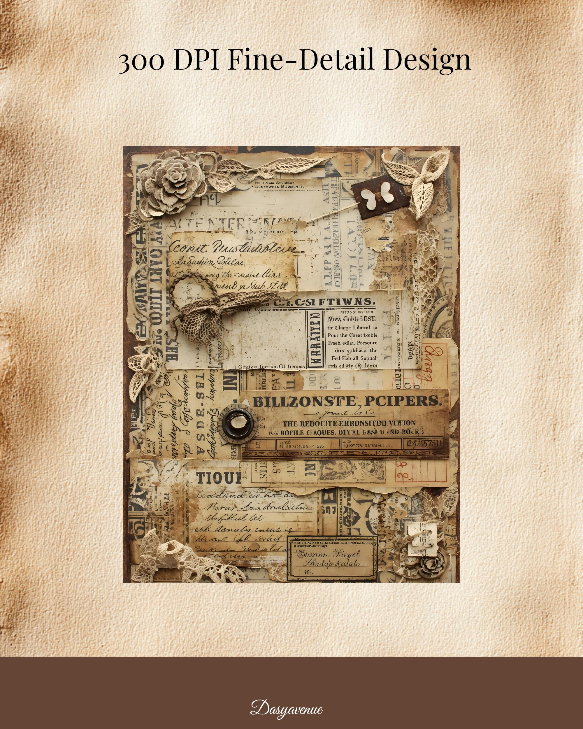 Vintage Simple Folio Printable Set | 5 Pages of Neutral Ephemera, Tags ...