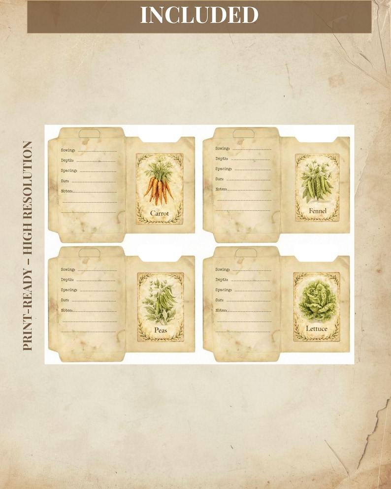 Vintage Botanical Seed Packets, Vegetable & Herb Seed Cards, Antique ...