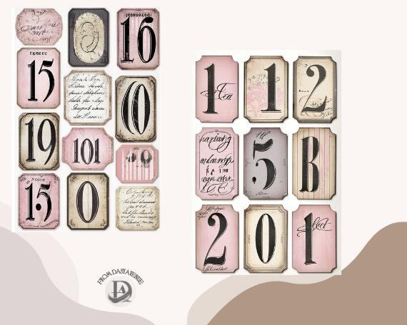 Pink Number Industrial Labels , Junk Journaling Labels, Words for Junk ...