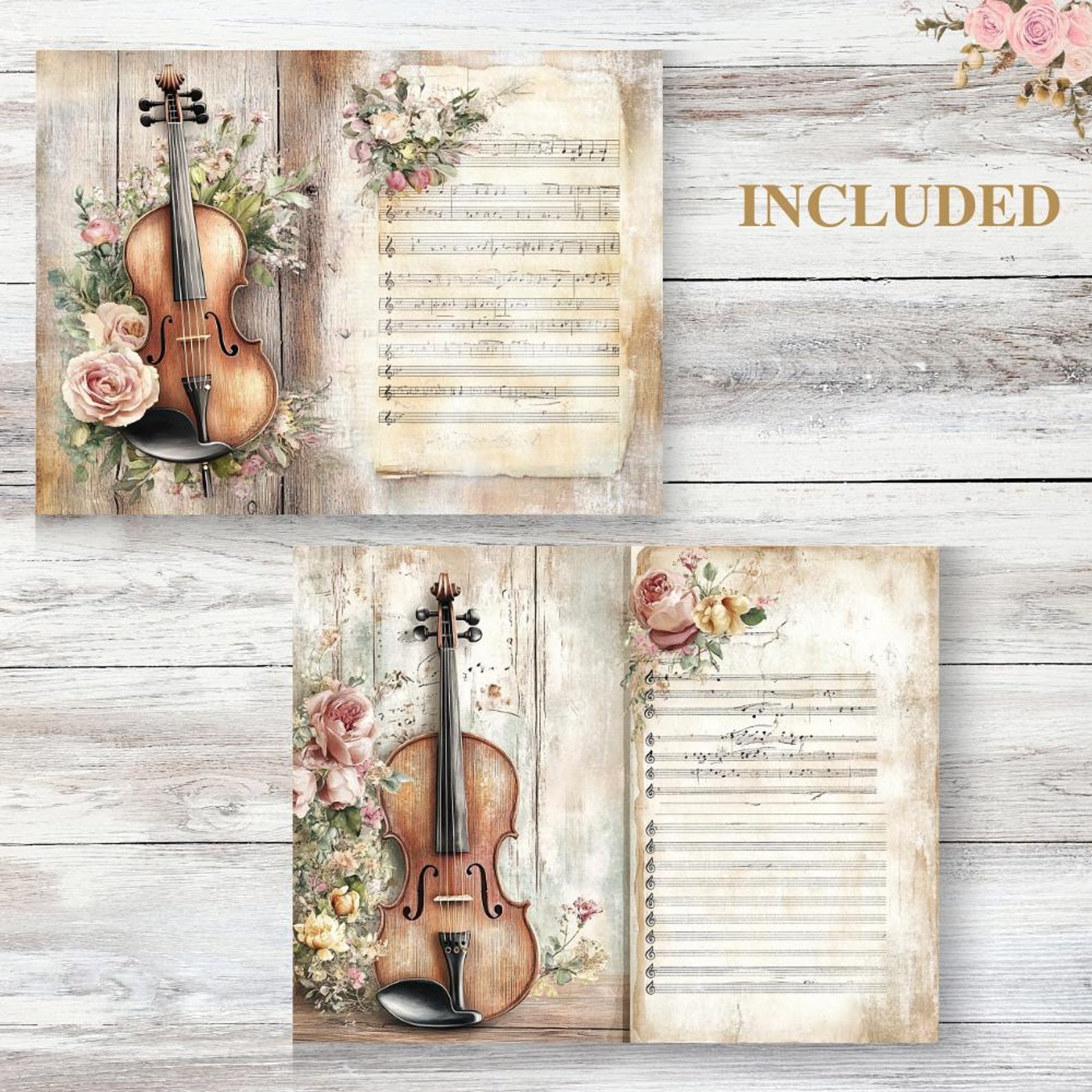 Violin Junk Journal Pages – Printable Music Ephemera, Shabby Chic Sheet ...