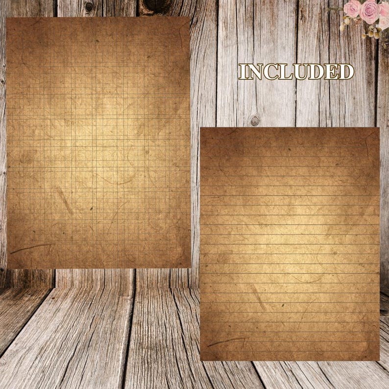 21 Vintage Writing Pages, Lined Journal Paper, Printable Aged Paper for ...
