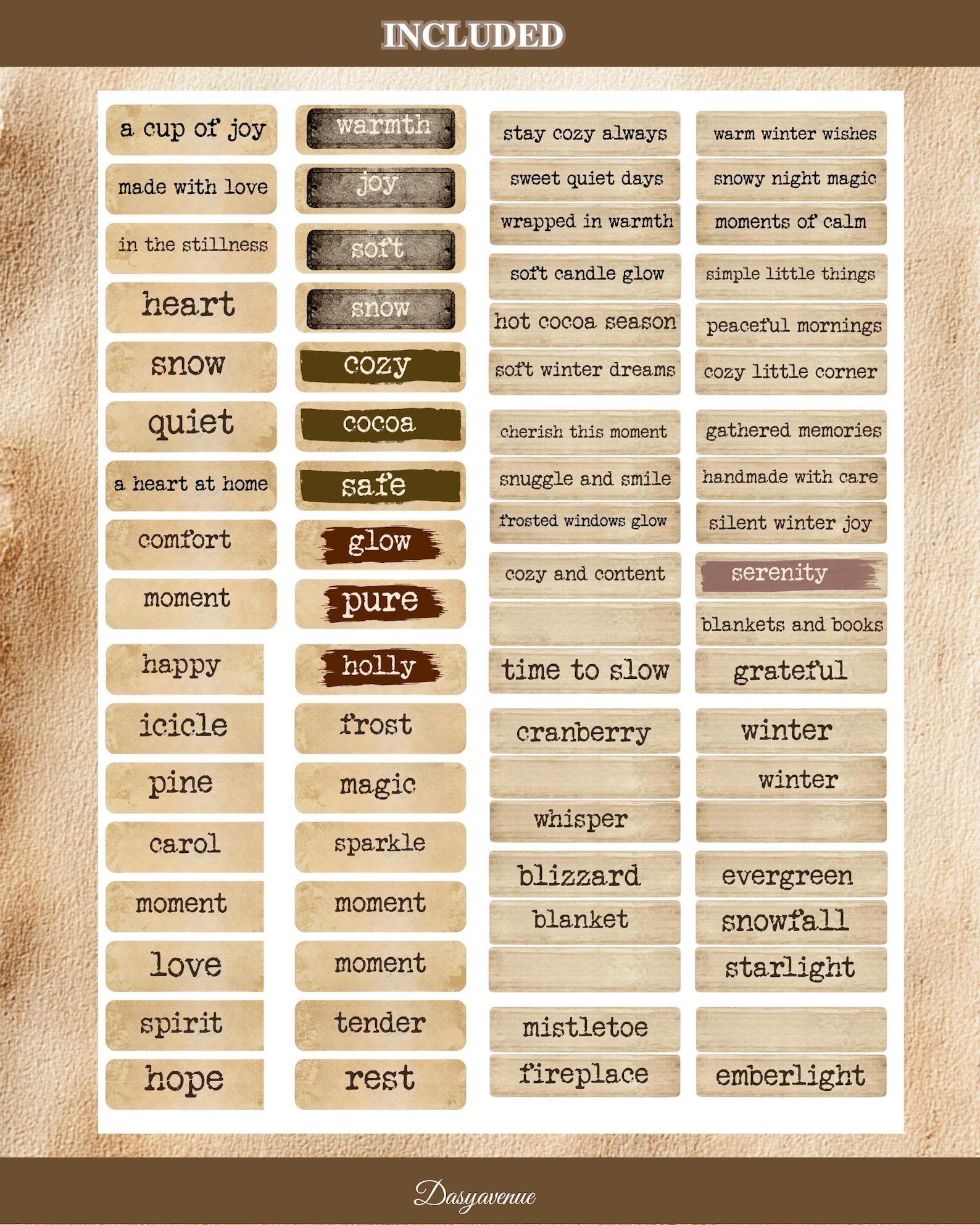 Cozy Words & Phrases Printable Labels | A4 + US Letter | Vintage Junk ...