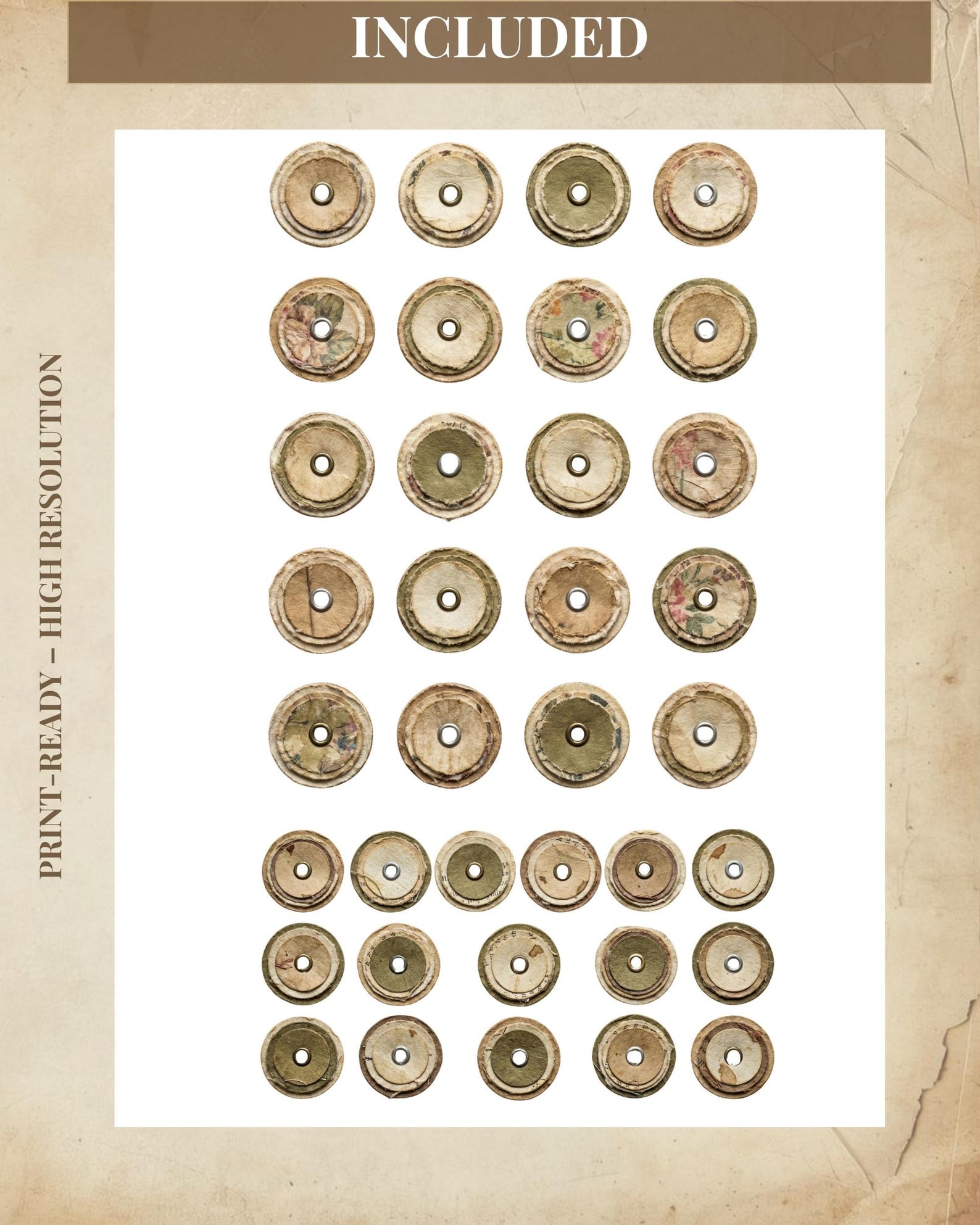 Vintage Paper Buttons Printable, Antique Sewing Button Ephemera, Junk ...