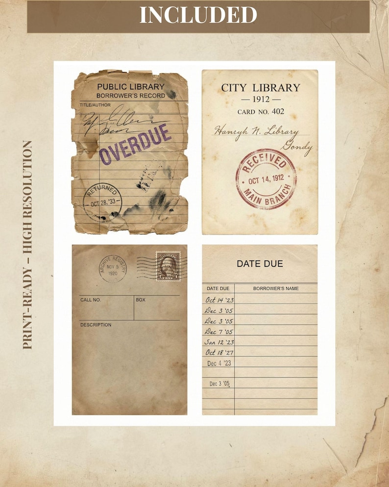 Vintage Library Card Printable Pages, Old Library Cards & Pockets, Junk ...