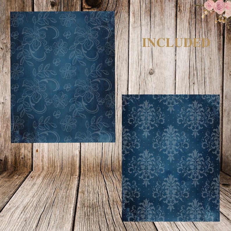 Blue Vintage Floral Digital Paper, Junk Journal Set, Scrapbooking ...