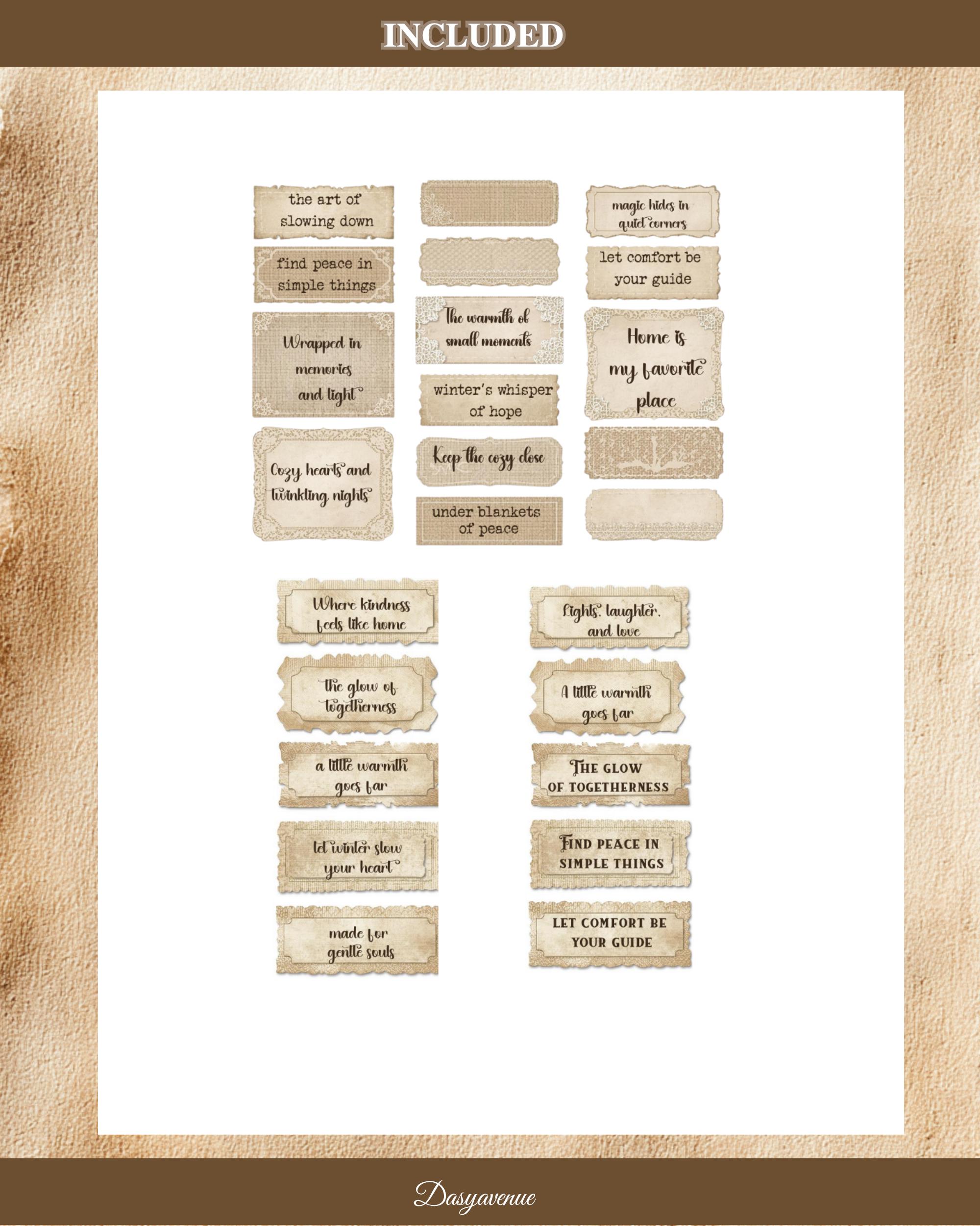 Cozy Words & Phrases Printable Labels | A4 + US Letter | Vintage Junk ...