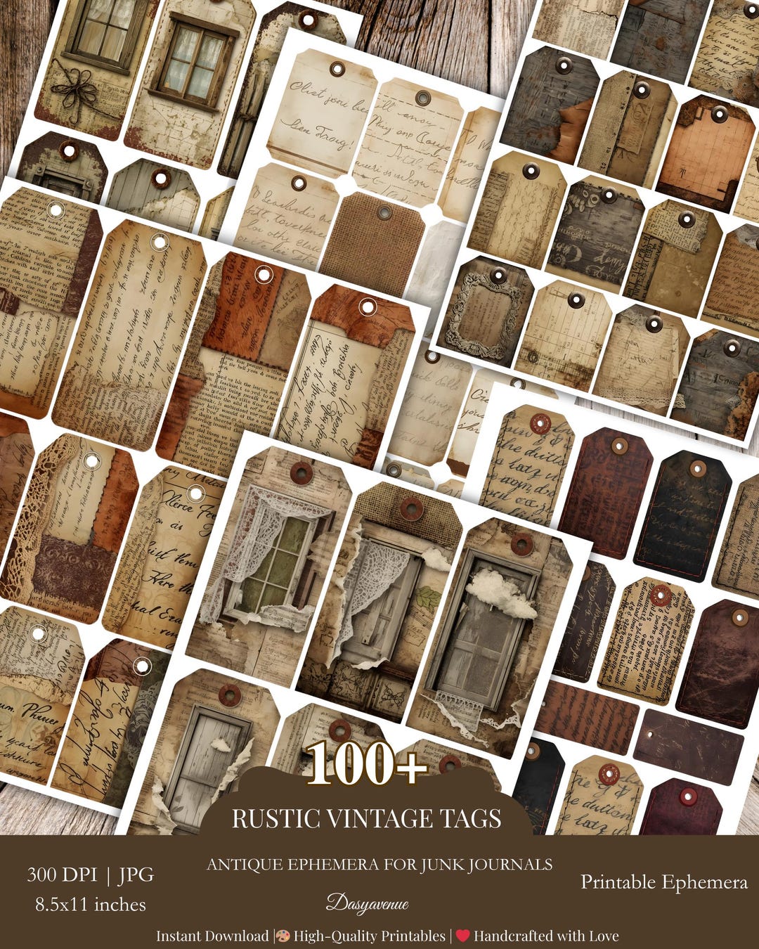 Rustic Vintage Printable Tags, Antique Ephemera for Junk Journals, Old ...