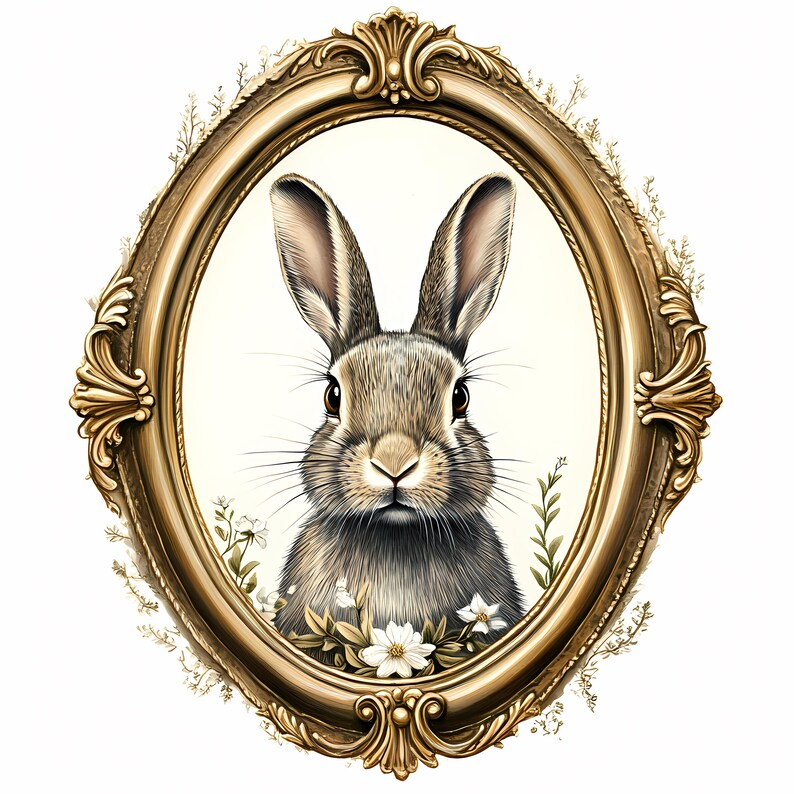 Еlegant Rabbit Portraits in Ornate Frames - Unique Wall Art, Bunny Home ...