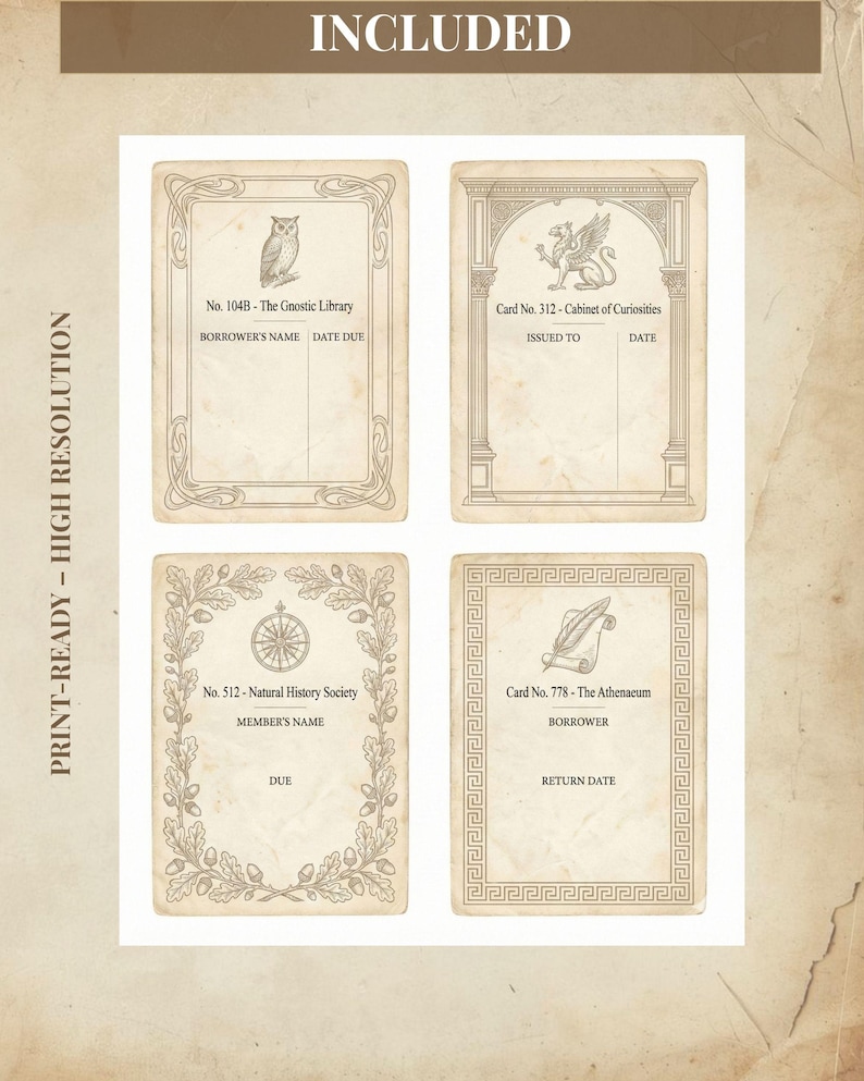 Vintage Library Card Printable Pages, Old Library Cards & Pockets, Junk ...