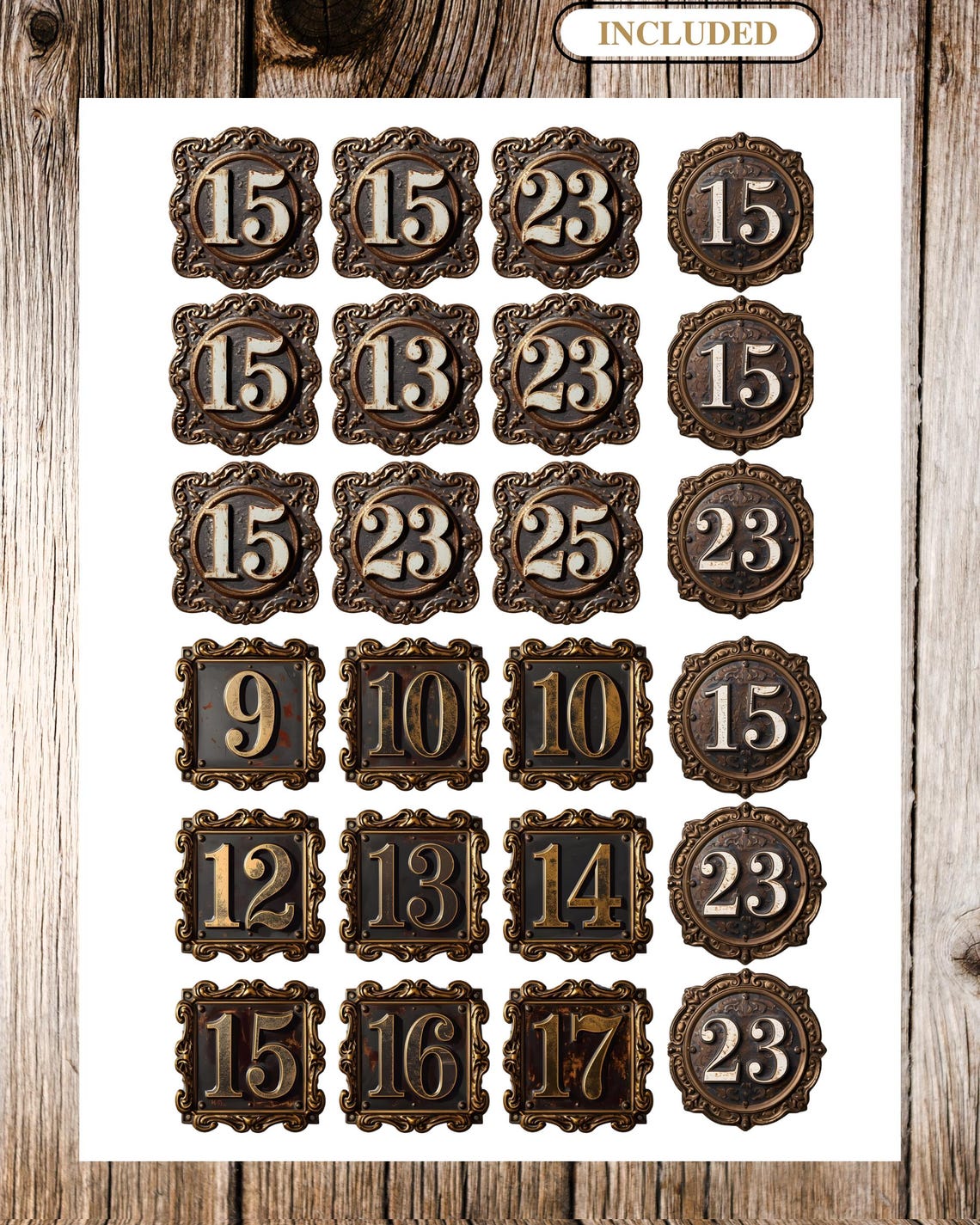 Vintage Metal Number Tags PNG | Printable Ephemera Labels | Junk ...