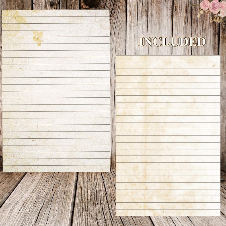 21 Vintage Writing Pages, Lined Journal Paper, Printable Aged Paper for ...