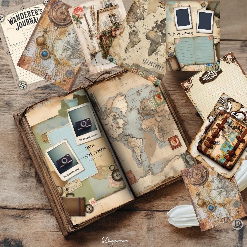 Travel Junk Journal Kit | Printable Adventure Journal Pages | Vintage ...