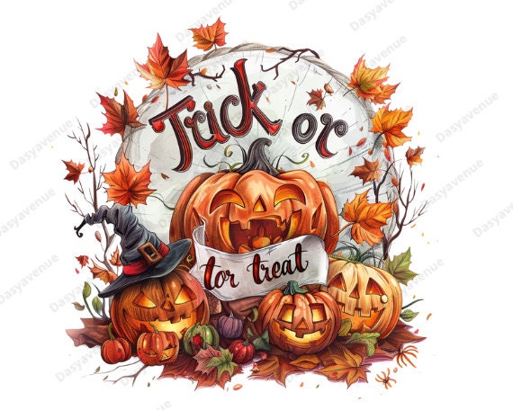 Halloween Trick or Treat Clipart Set Spooky Pumpkin Designs, Perfect ...