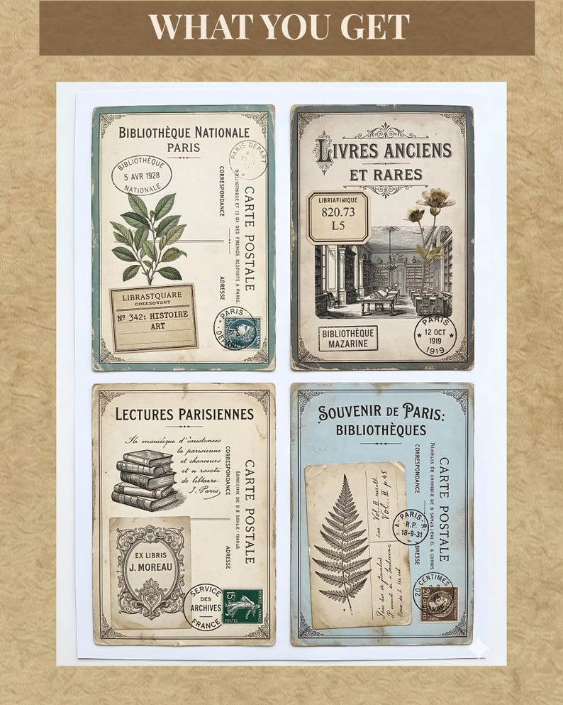 Vintage Paris Postcards Printable, Botanical Ephemera Cards, French ...
