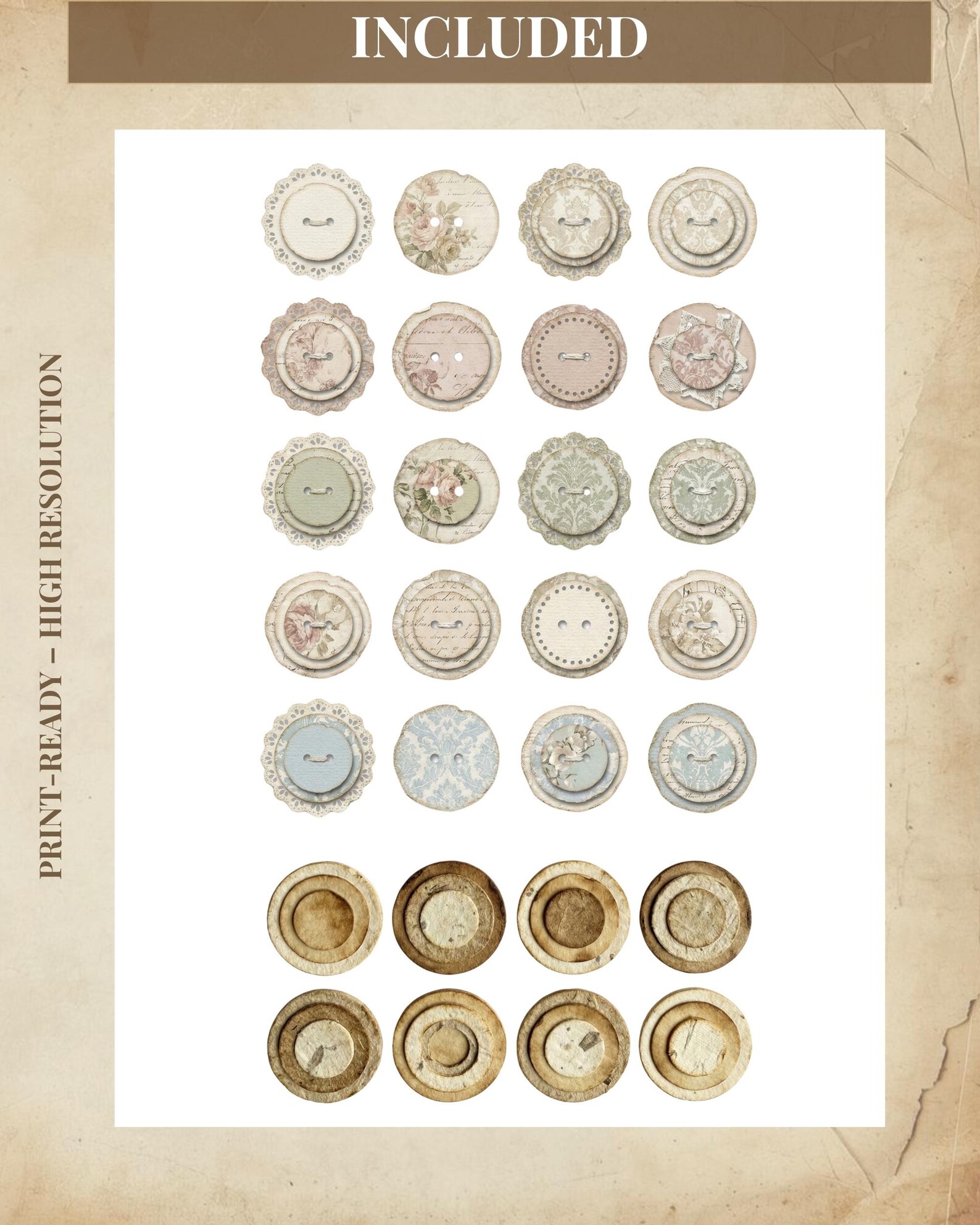 Vintage Paper Buttons Printable, Antique Sewing Button Ephemera, Junk ...