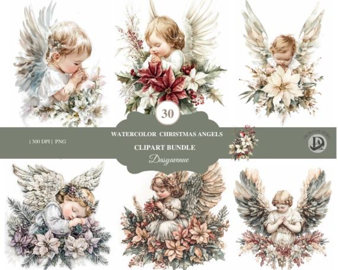 Angels Christmas Clipart Holiday Art Pack Digital Winter Designs Angel ...