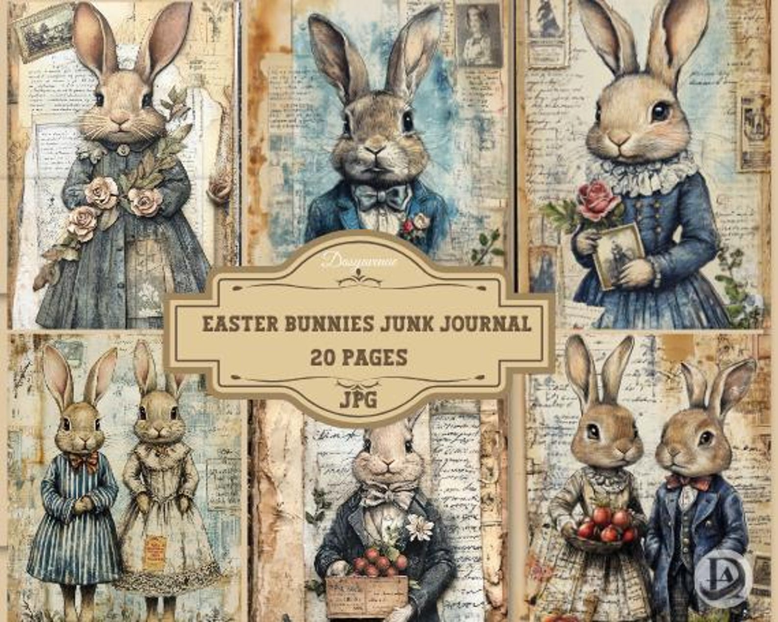 Easter Bunnies Junk Journal Pages, Ephemera Bunny Journal, Retro ...