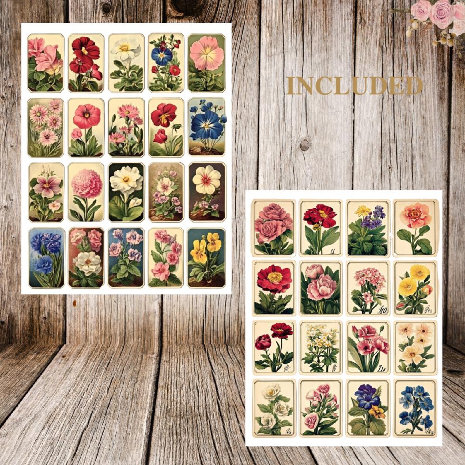 Vintage Flower Ephemera Printable, Botanical Cards for Junk Journals ...