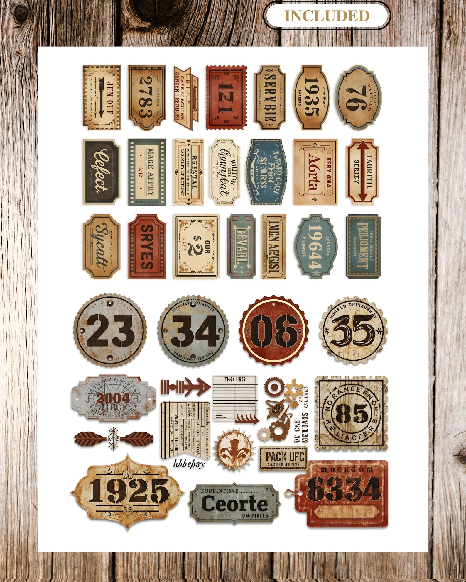 Vintage Number Tags & Labels | Printable Ephemera, Junk Journal Numbers ...