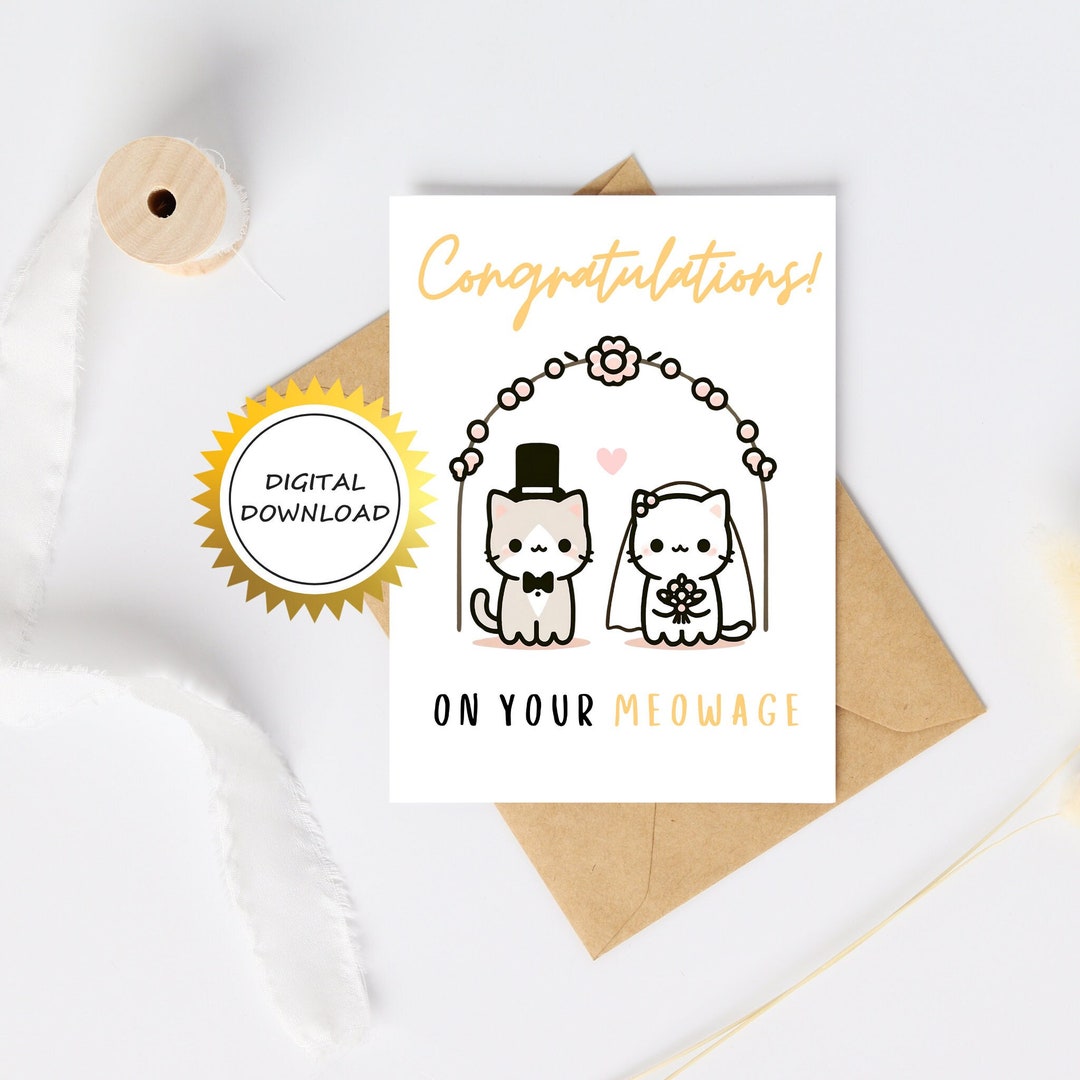 Congratulations on Your Meowage Card Cat Lover Marriage Card Funny Card ...