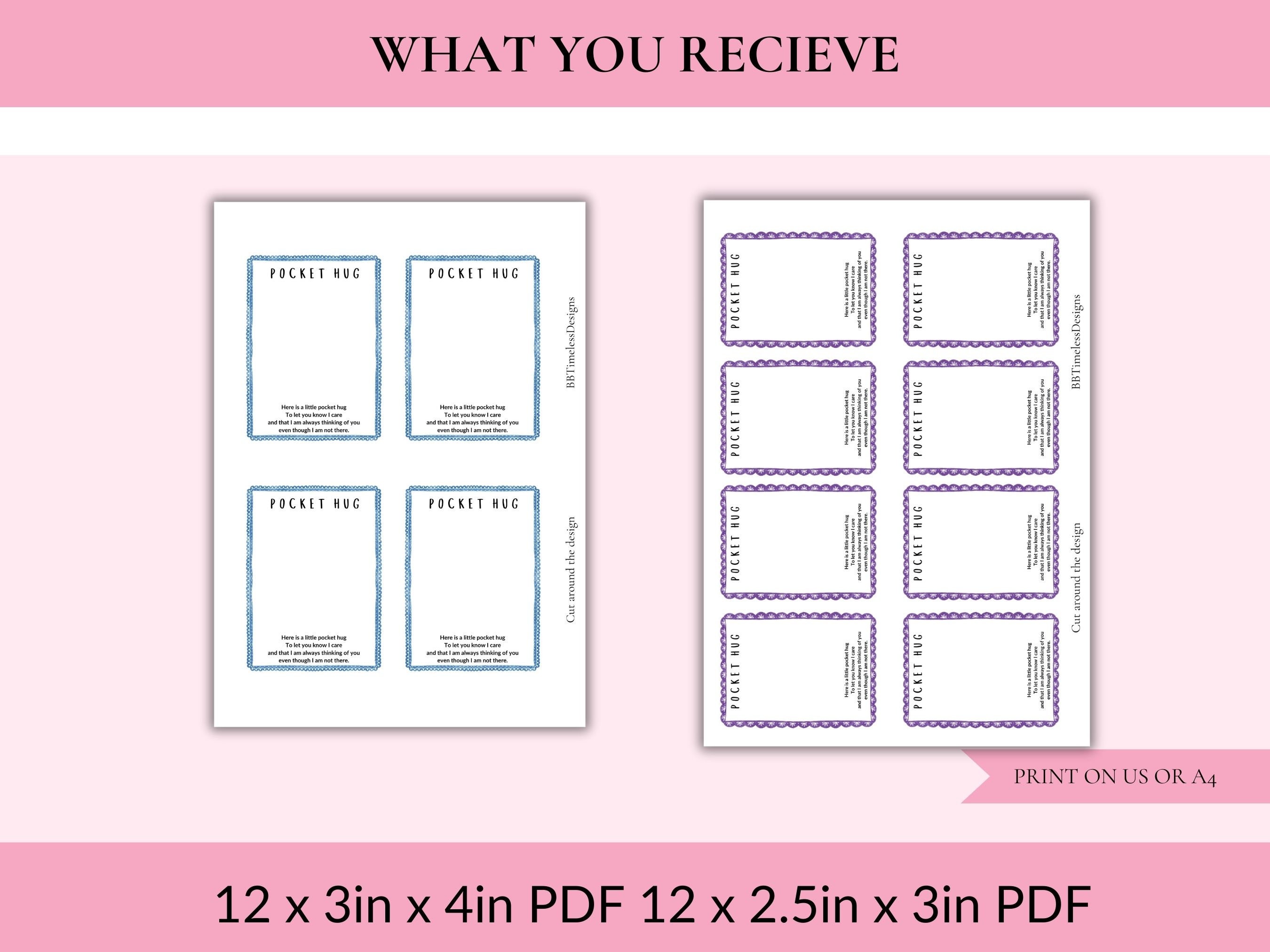 Printable Watercolor Pocket Hug Cards Template (digital Download) - Etsy