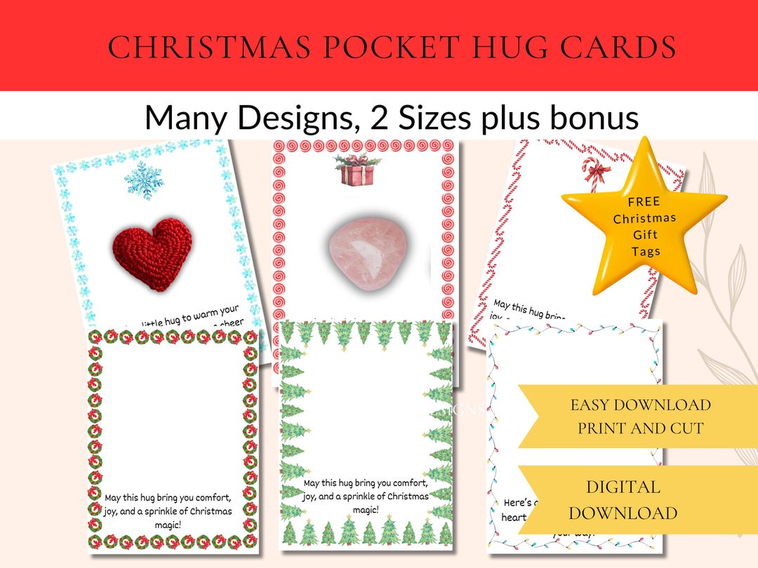 Printable Christmas Pocket Hug Cards Template, Backing Pocket Card ...
