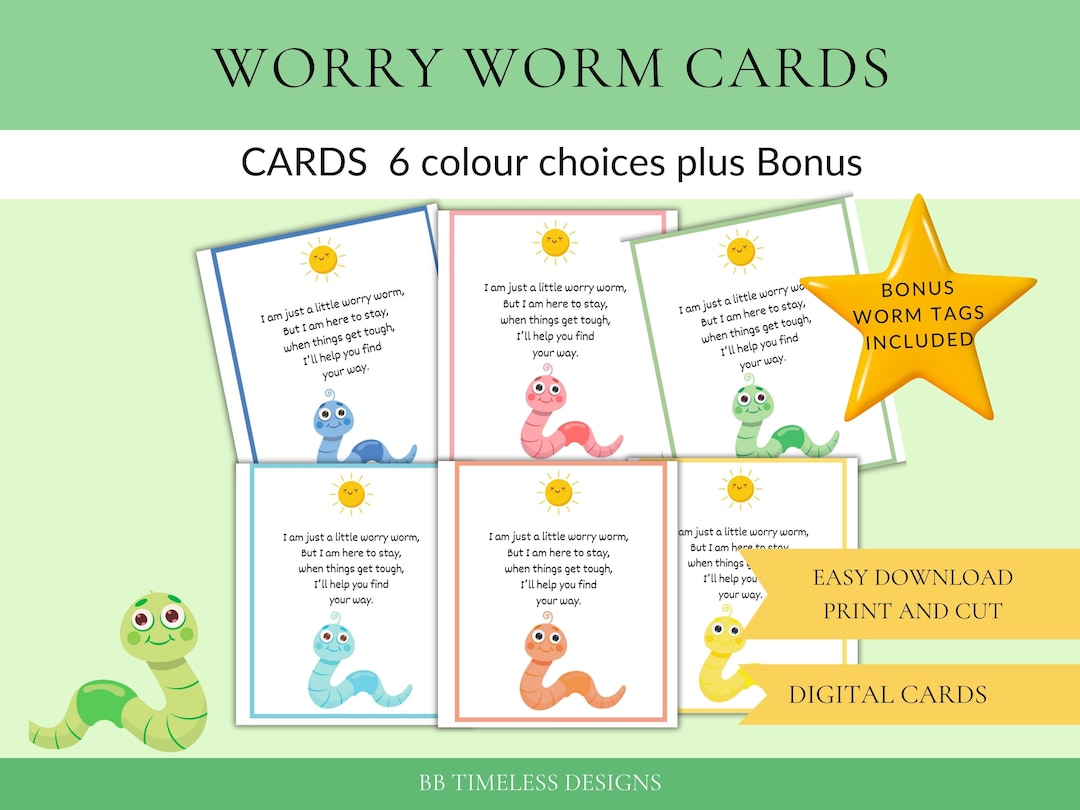 Printable Worry Worm Cards & Tags: Crochet Gift Display (PDF) - Etsy