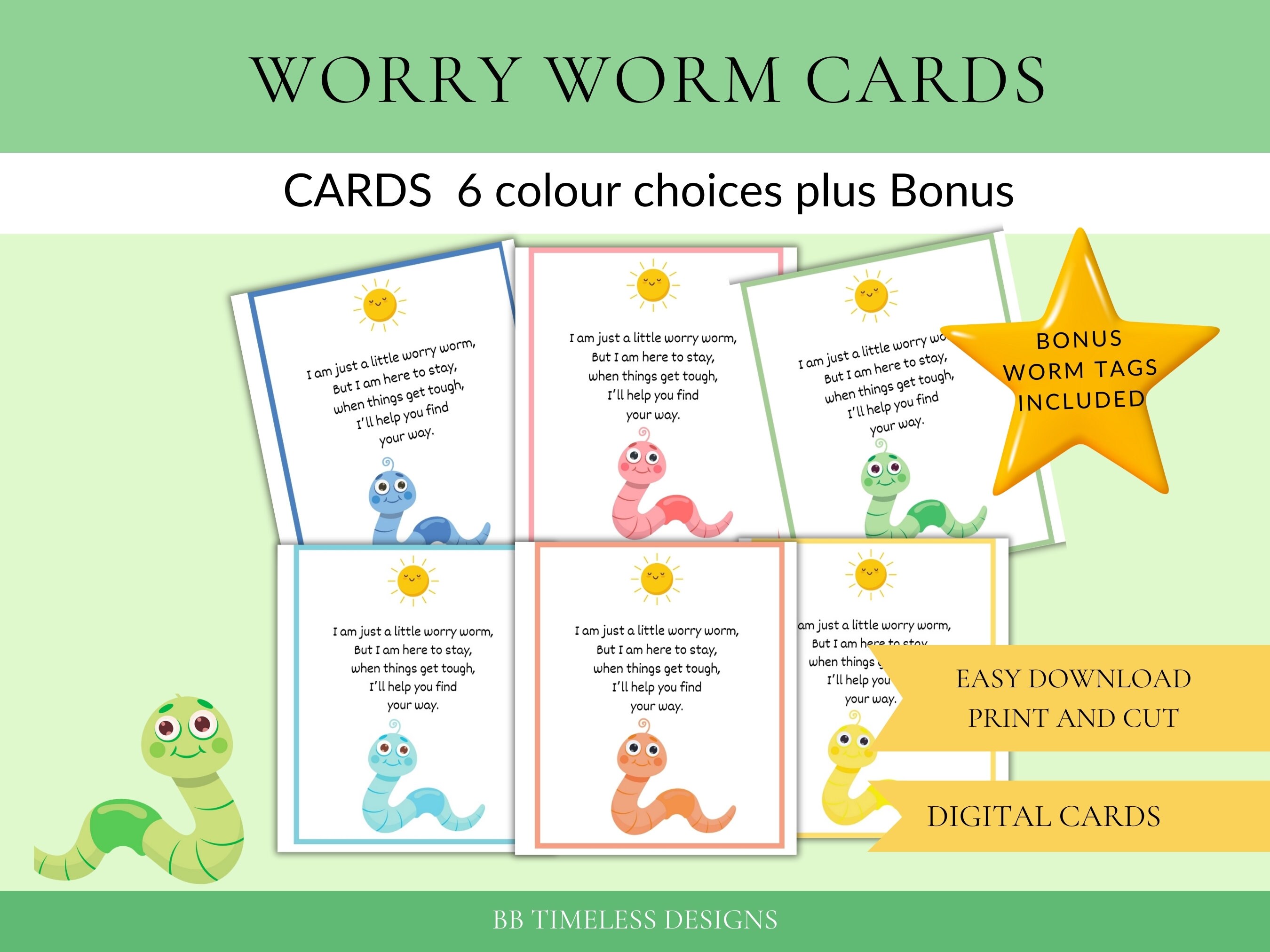 Printable Worry Worm Card Templates and Tags, Worm Worms for Crochet ...