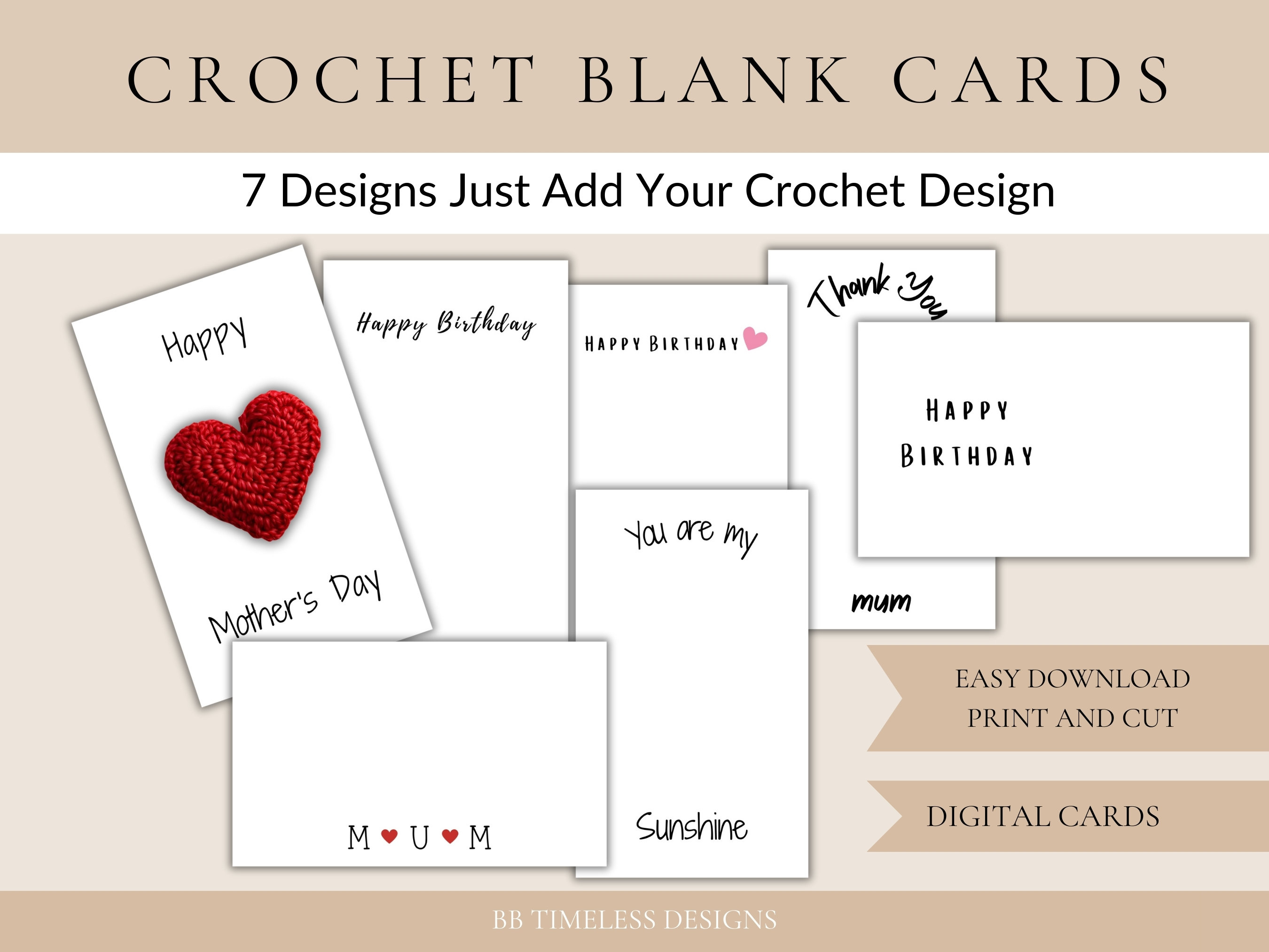 Pocket Hug Heart Crochet Template Cards Set, DIY Gift Cards for Crochet ...