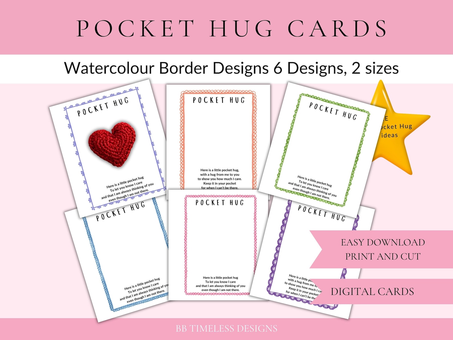 Printable Watercolor Pocket Hug Cards Template (digital Download) - Etsy