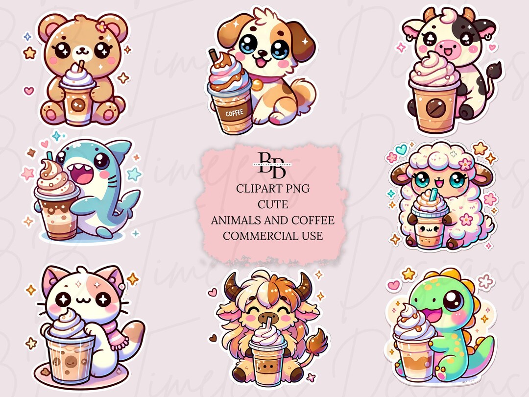 Cute Coffee Animals Png, Coffee Animal Clipart Digital Art, Cute ...