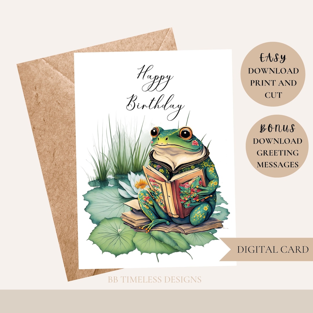 Printable Frog Happy Birthday Card, Frog Greeting Card, Spring Card ...