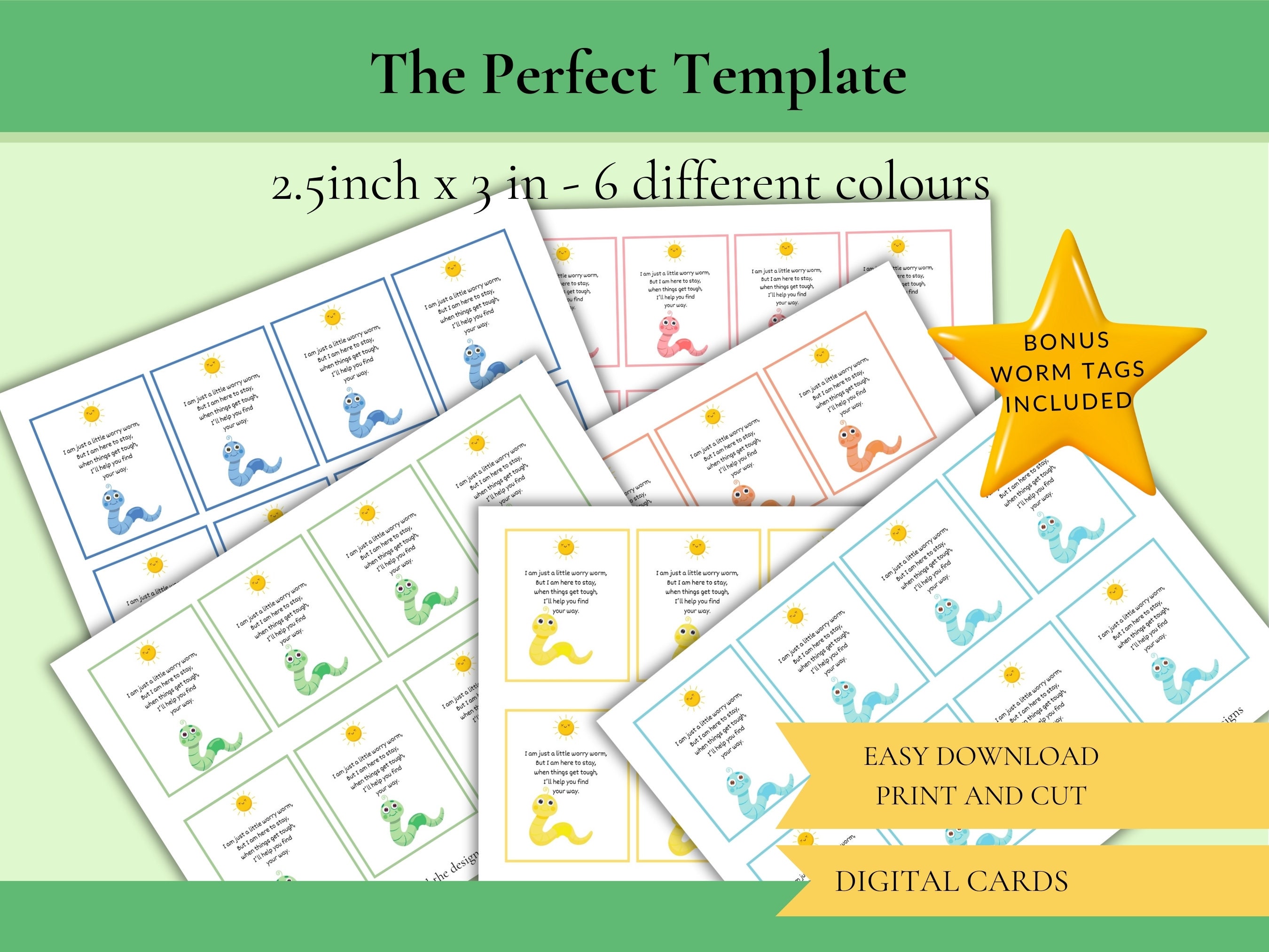 Printable Worry Worm Card Templates and Tags, Worm Worms for Crochet ...