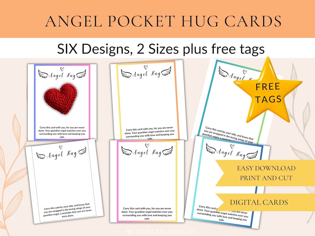 Printable Angel Pocket Hug Cards: 6 Designs (digital Download) - Etsy