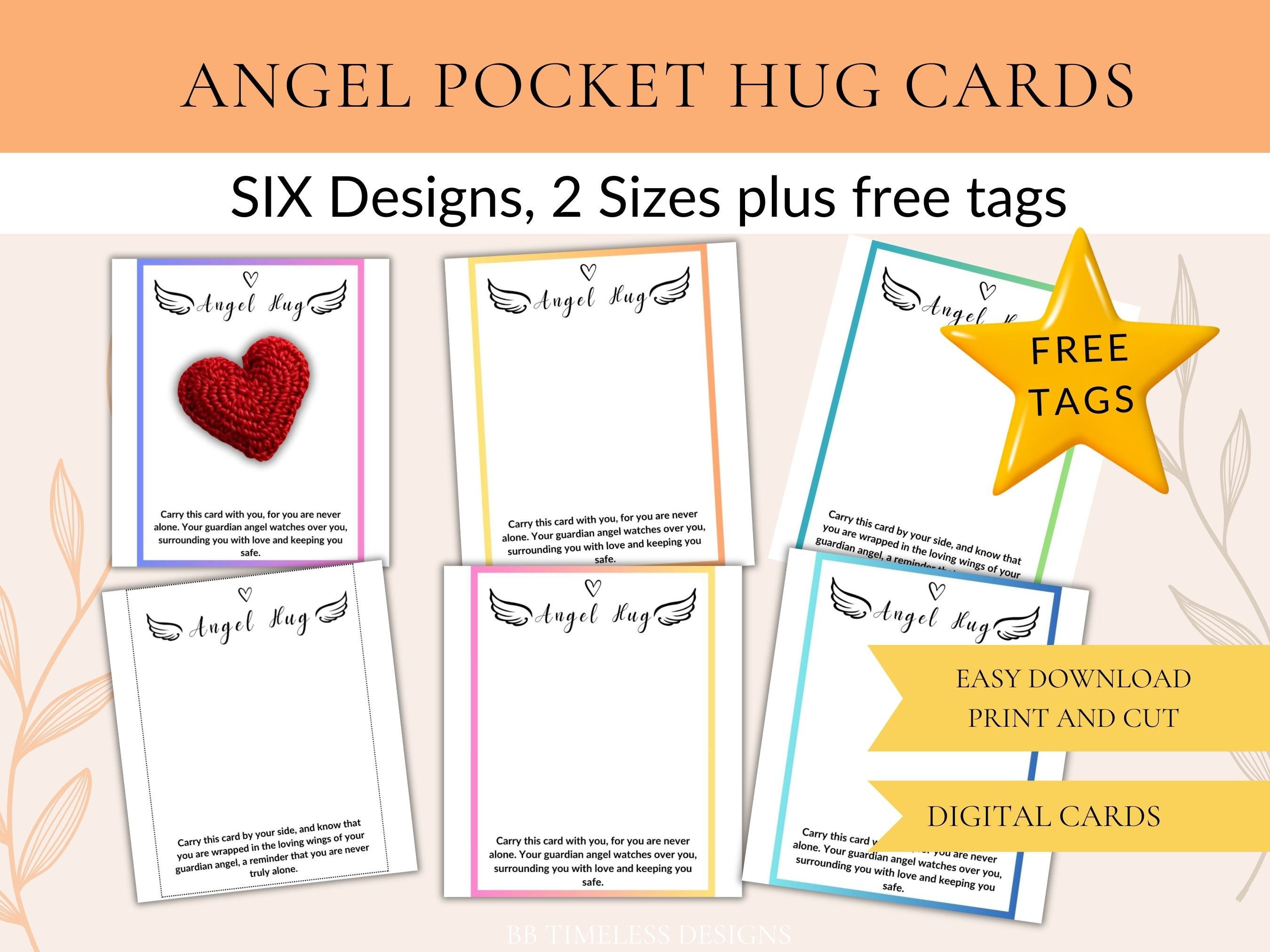Printable Angel Pocket Hug Cards: 6 Designs (digital Download) - Etsy