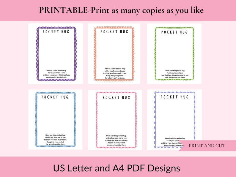 Printable Watercolor Pocket Hug Cards Template (digital Download) - Etsy