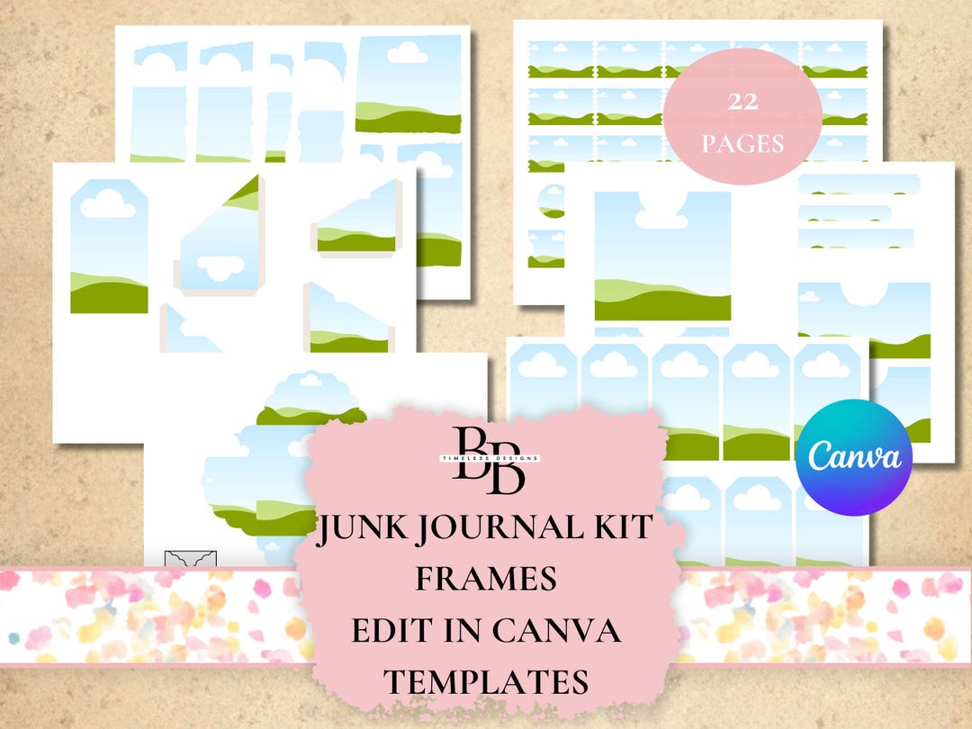 Junk Journal Kit, Canva Junk Journal Templates, Canva Frames Kit Junk ...