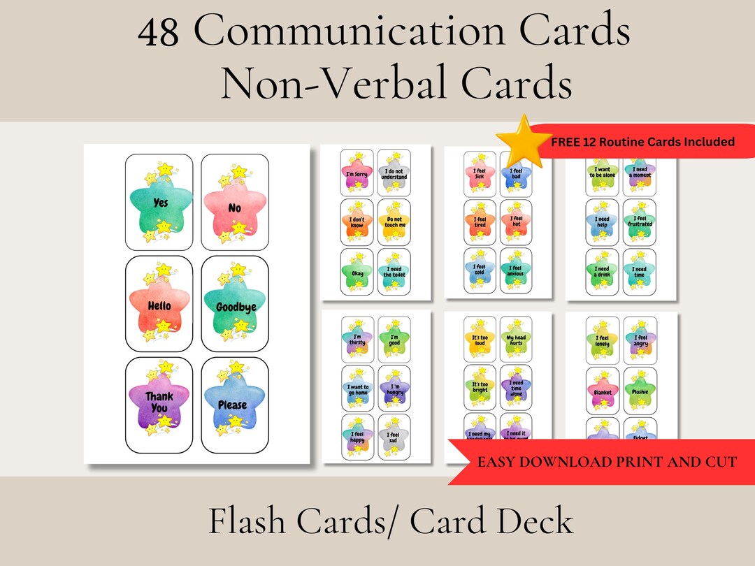 Printable Digital Communication Cards, Non-verbal Visual Aid Cards ...
