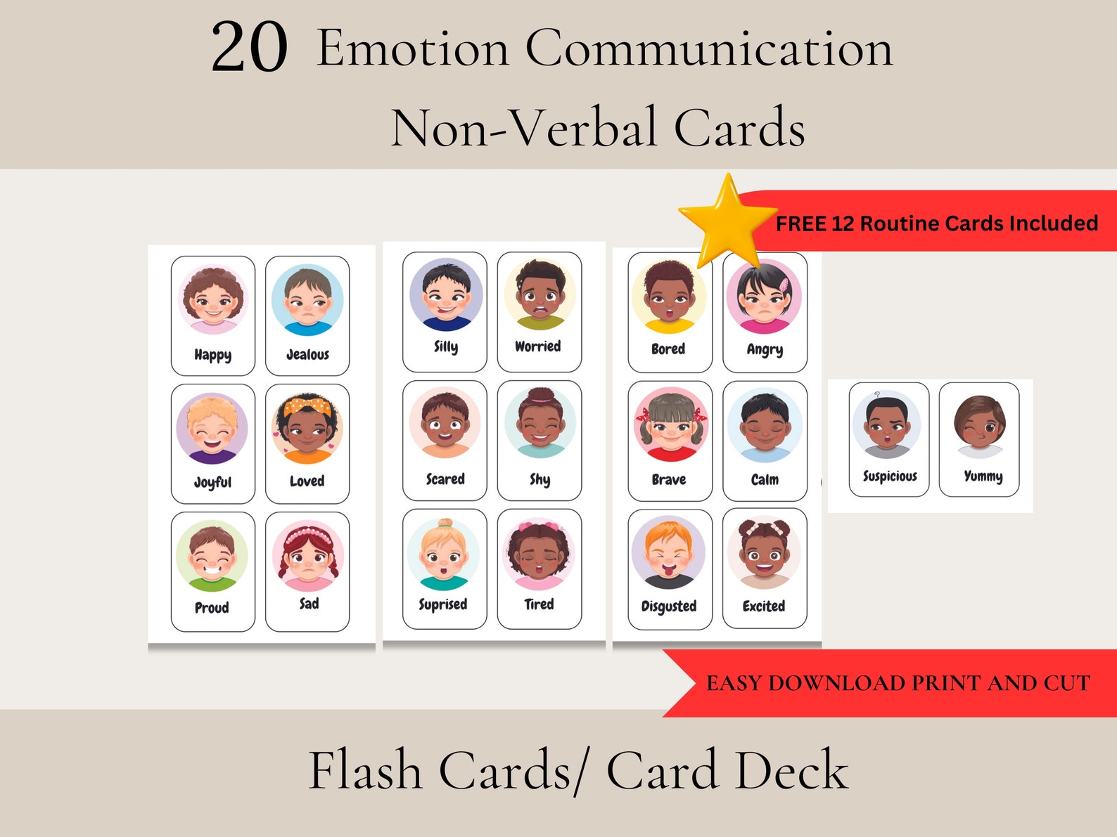 Printable Emotion Communication Cards, Non-verbal Visual Aid Cards ...