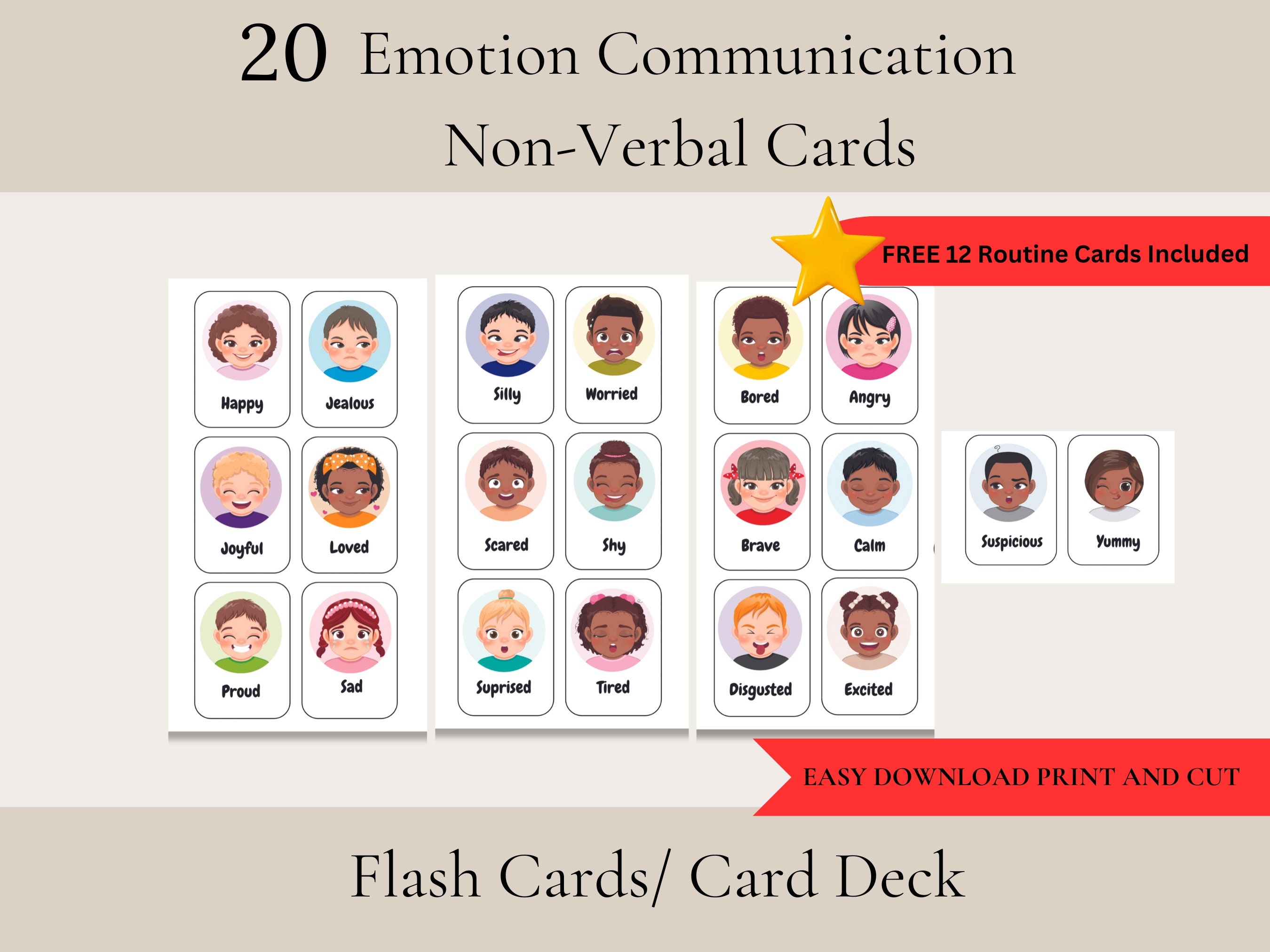 Printable Emotion Communication Cards, Non-verbal Visual Aid Cards ...