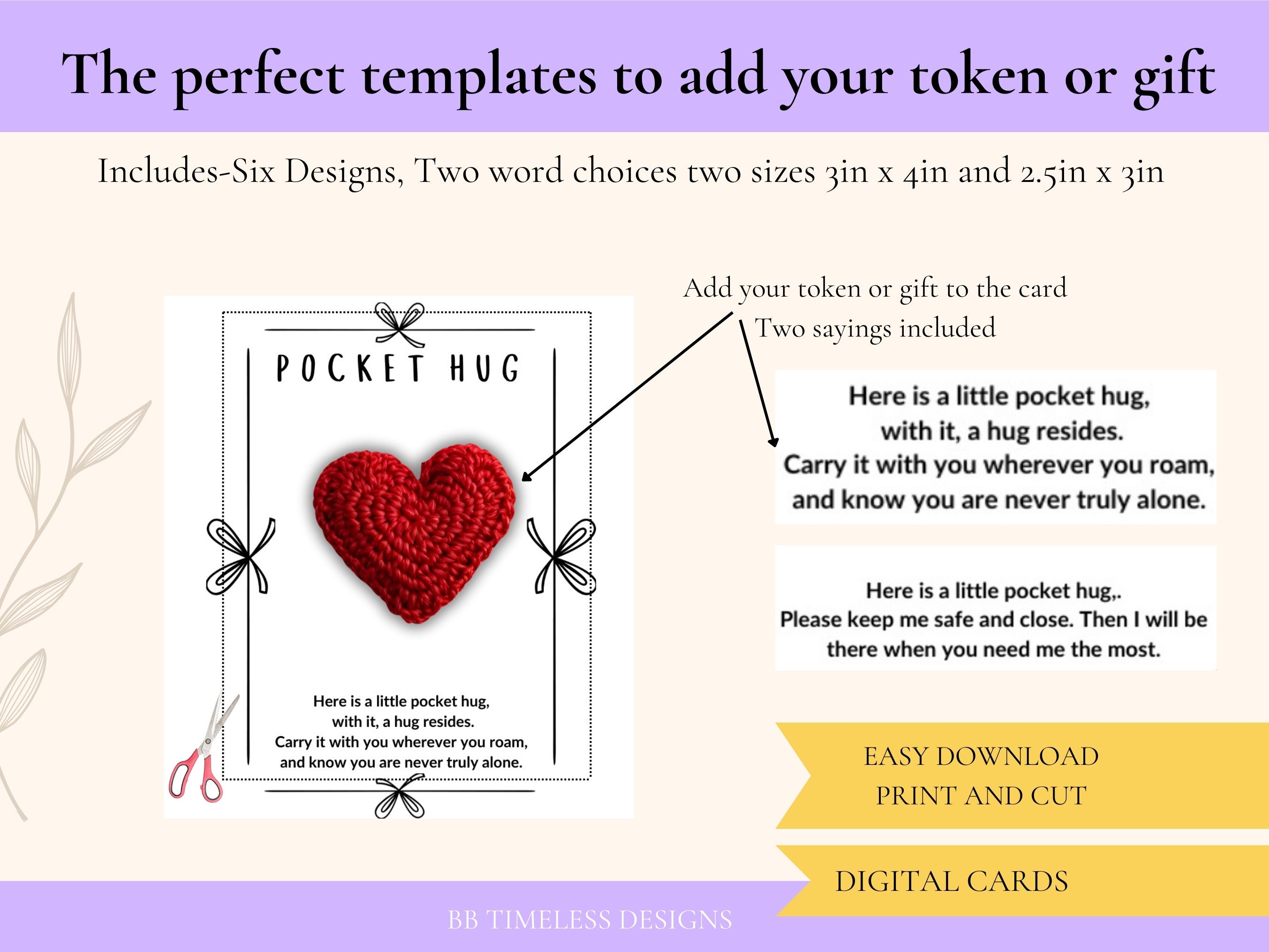 Printable Pocket Hug Cards Template,backing Pocket Card Printing,pocket ...